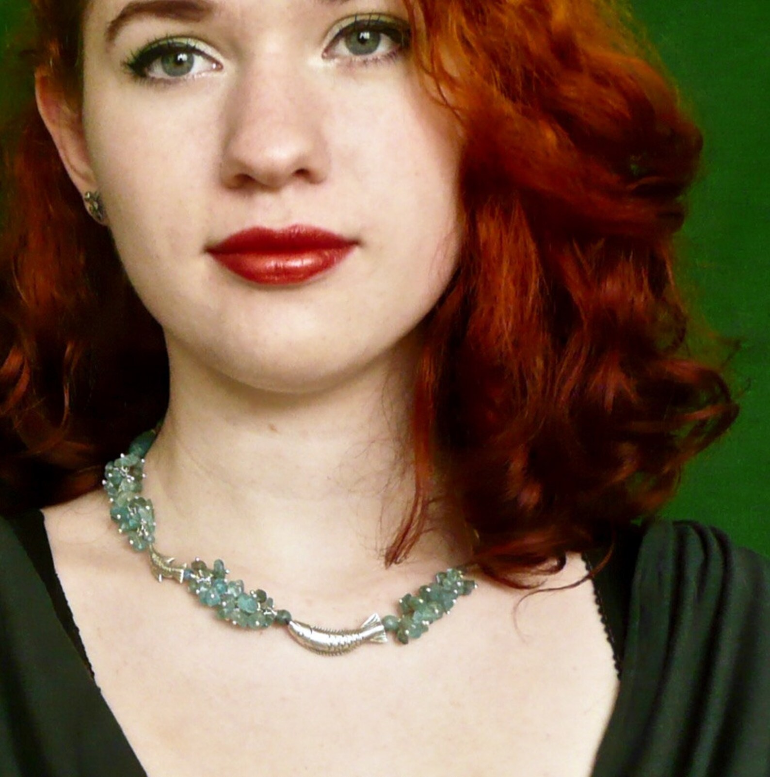 FISH Statement Choker Aqua Choker Silver Sea Blue Bridal - Etsy