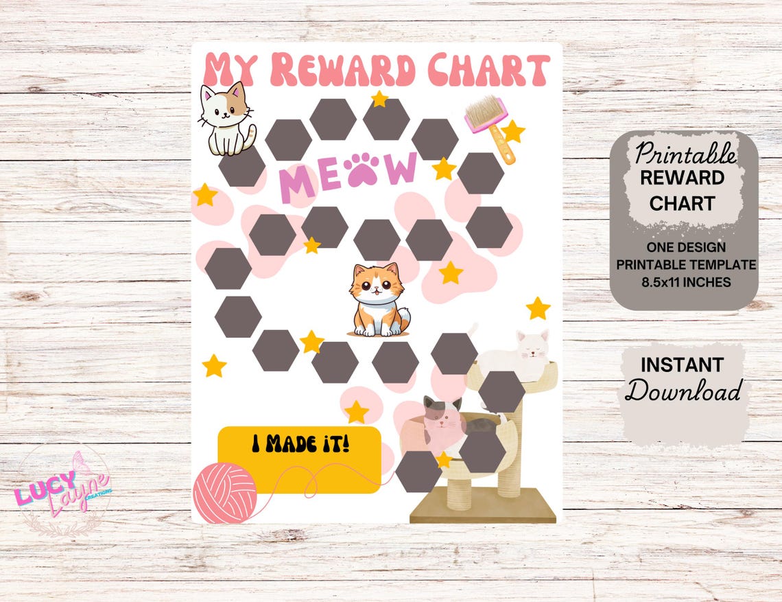 Printable Cats Reward Chart, REWARD Sticker Chart, Potty Training Chart ...