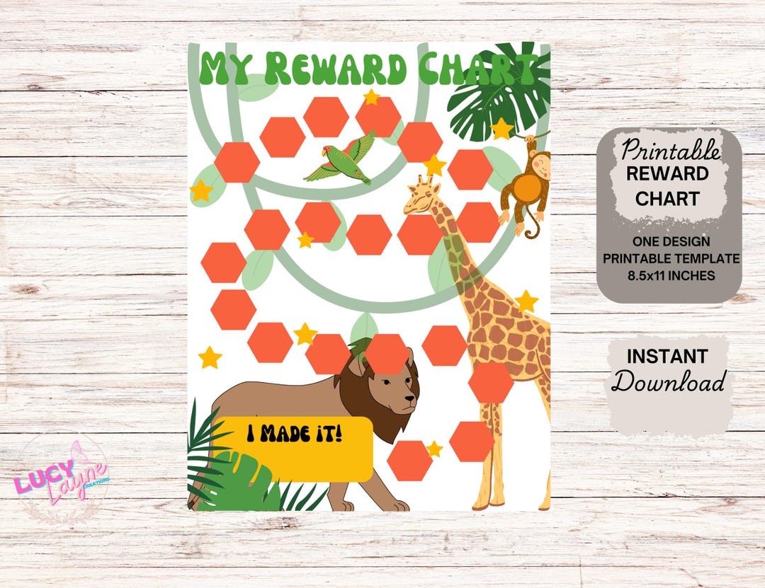 Printable Jungle Reward Chart, REWARD Sticker Chart, Potty Training ...