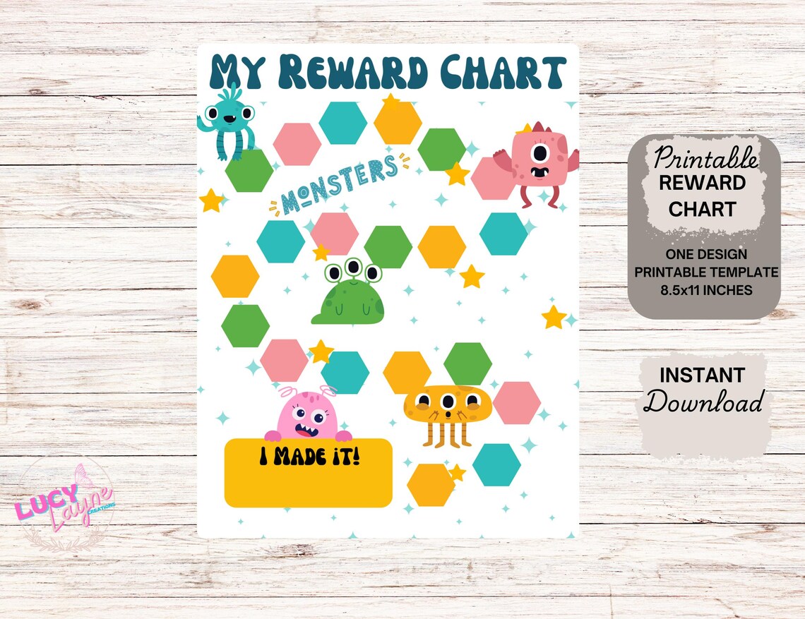 Printable Monster Reward Chart, REWARD Sticker Chart, Potty Training ...