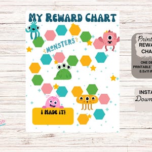 Printable Monster Reward Chart, REWARD Sticker Chart, Potty Training ...