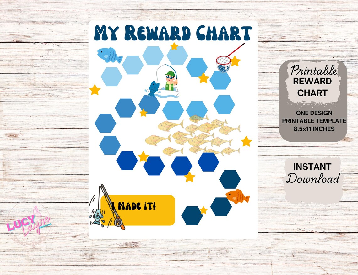 Printable Fishing Reward Chart, Reward Sticker Chart, Potty Training ...