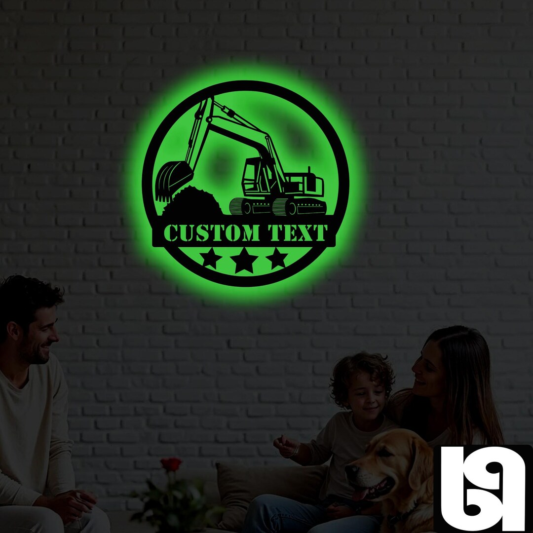 Custom Excavator Metal Wall Art – RGB LED Construction Decor, Builder ...