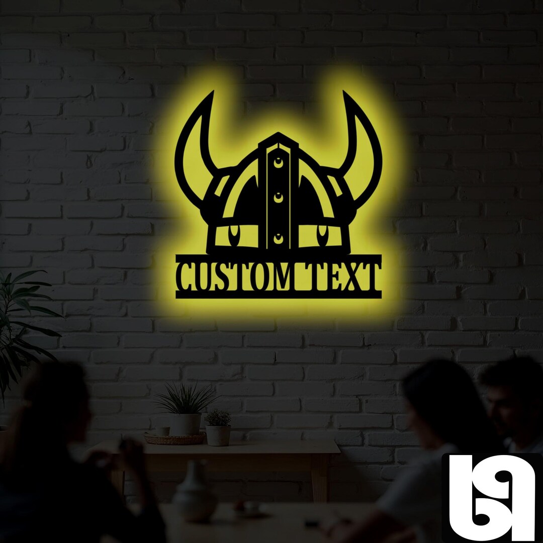Custom Viking Helmet Metal Wall Art – RGB LED Nordic Decor, Warrior ...