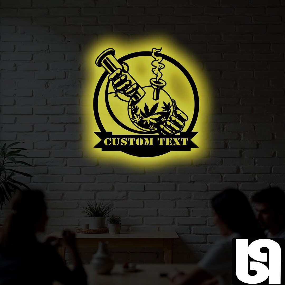 Custom Weed Bong Hippie Metal Wall Art – RGB LED Stoner Decor, 420 Name ...