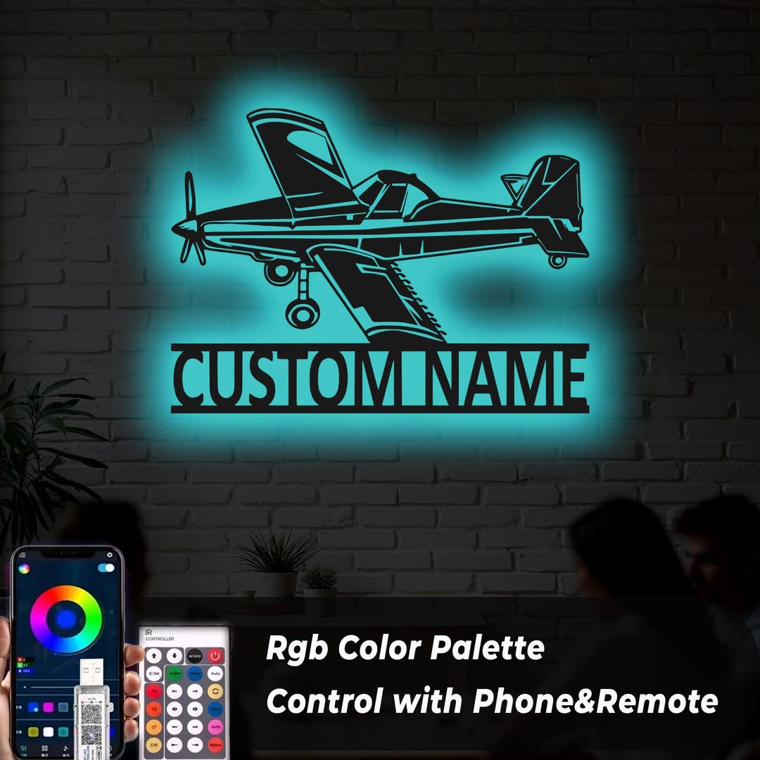 Personalized Airplane RGB LED Light Metal Wall Decor - Custom Pilot ...