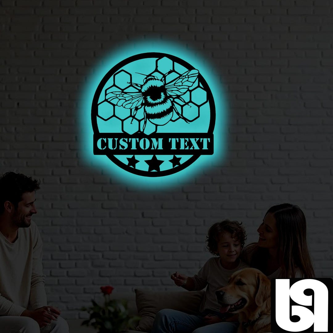 Custom Farm Bee Metal Wall Art – RGB LED Honeycomb Decor, Rustic Sign ...