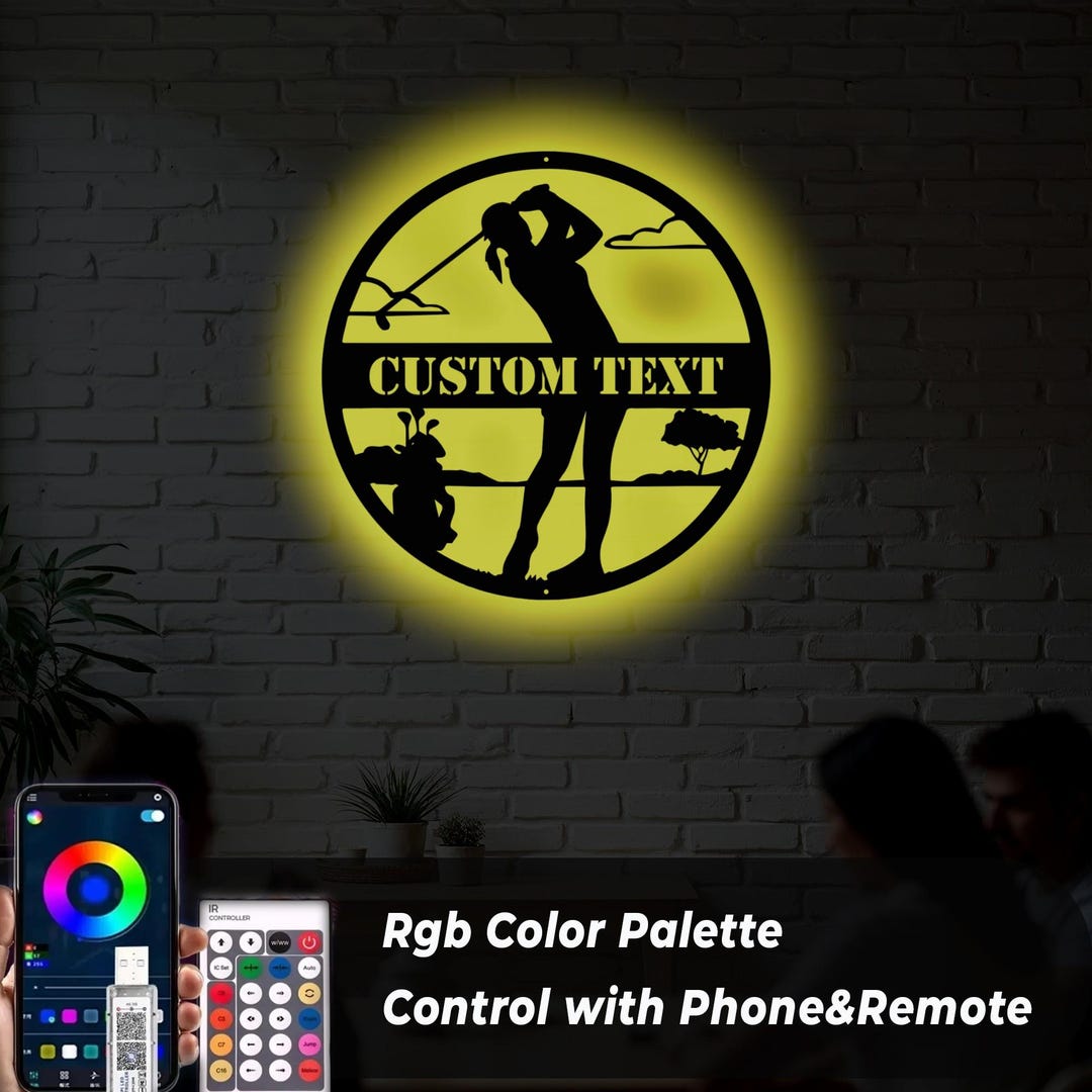 Personalized Golf Girl LED Metal Wall Decor – Custom Name Sign With RGB ...