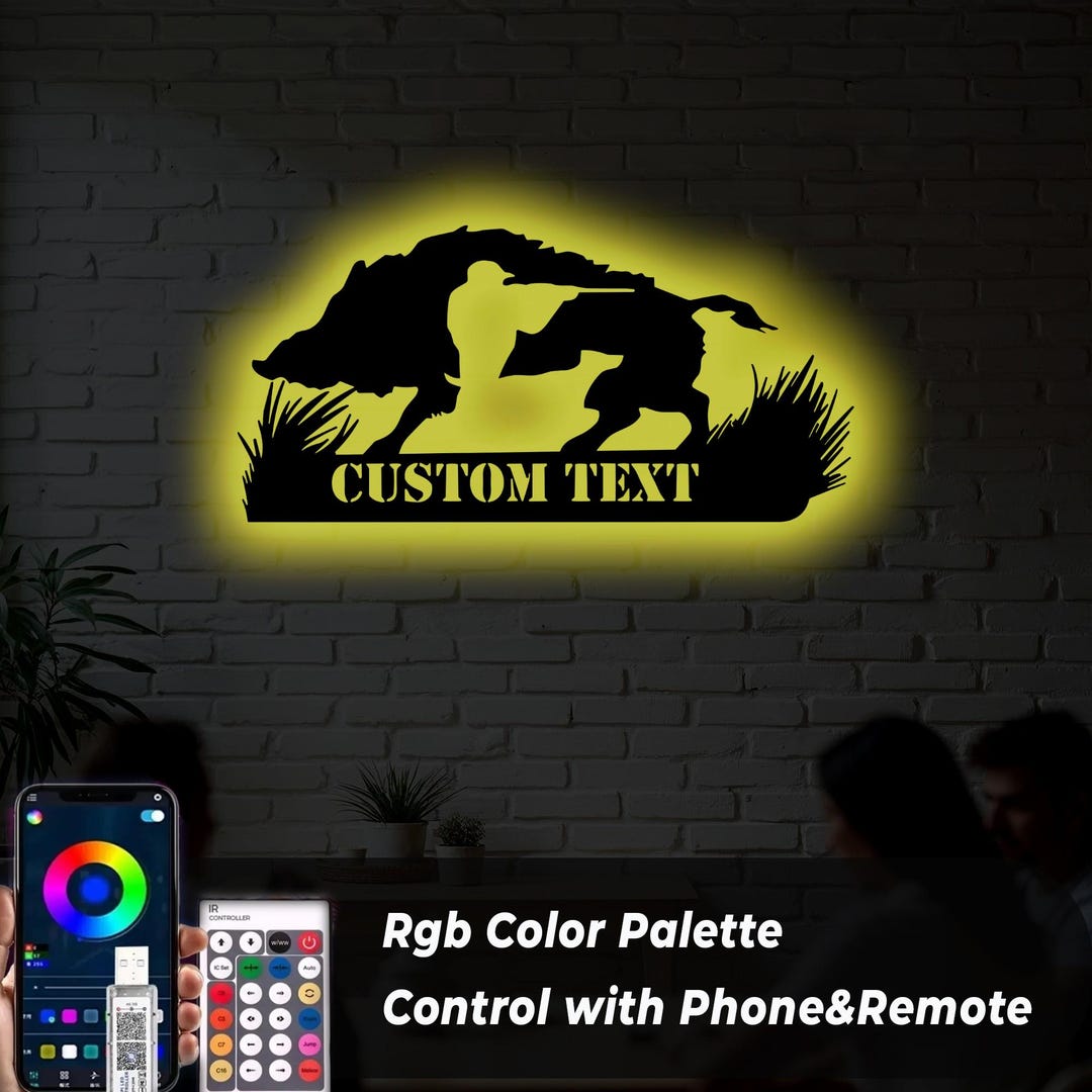 Personalized Wild Boar Hunting LED Light Metal Wall Decor - Custom ...