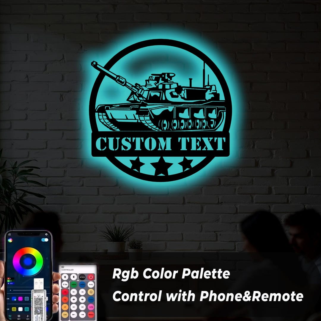 Personalized US Military Tank Metal Wall Art With RGB LED Light ...