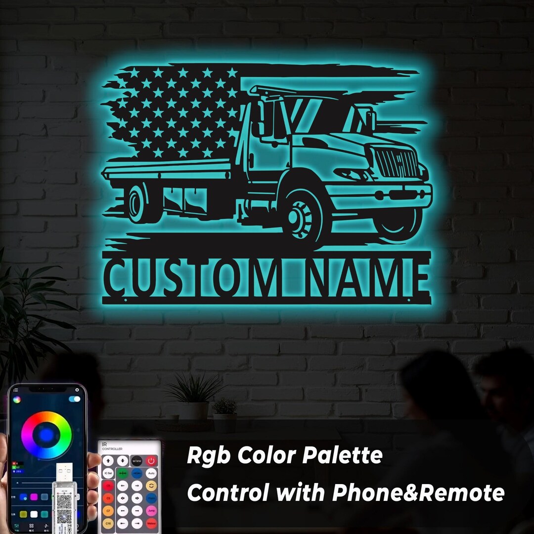 Personalized USA Flag Tow Truck Metal Wall Art - Custom Tow Operator ...