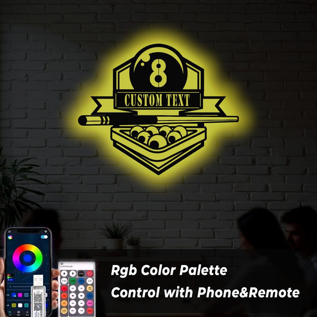 Personalized Billiards RGB LED Light Metal Wall Decor - Custom Pool ...