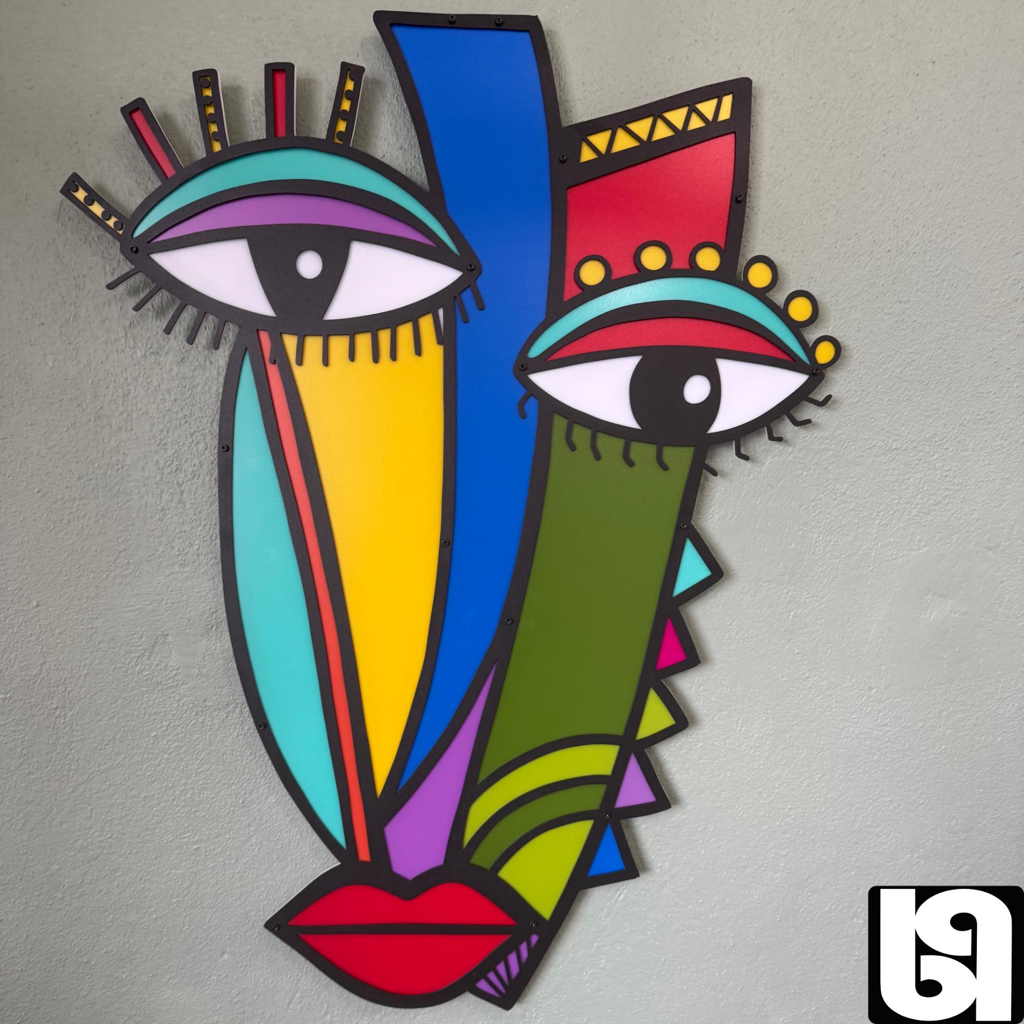 Picasso Style Colorful Face Metal Wall Art – Modern Abstract Line Art ...