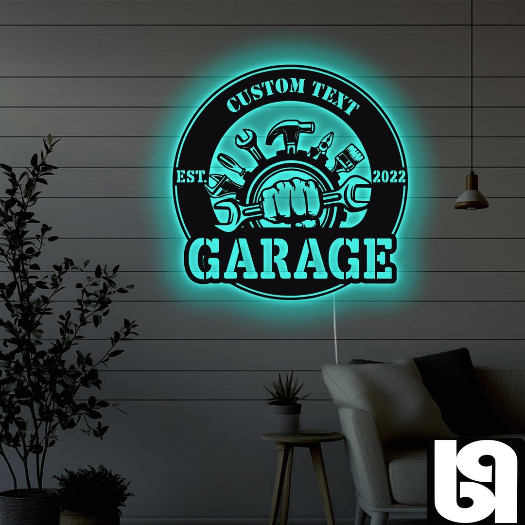 Personalized Garage Sign RGB LED Light Metal Wall Decor - Custom ...