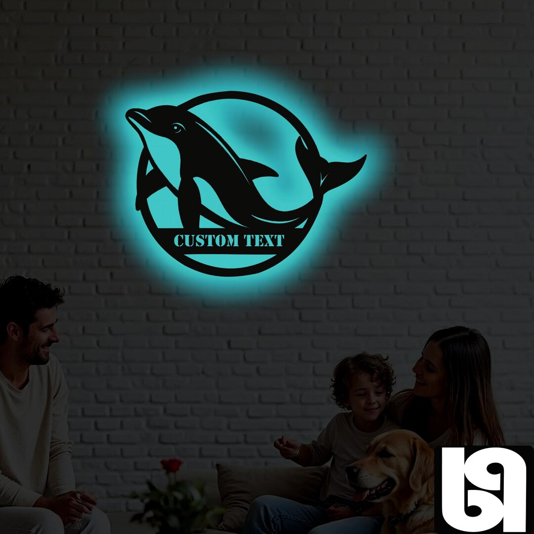 Custom Dolphin Metal Wall Art – RGB LED Ocean Decor, Marine Name Sign ...