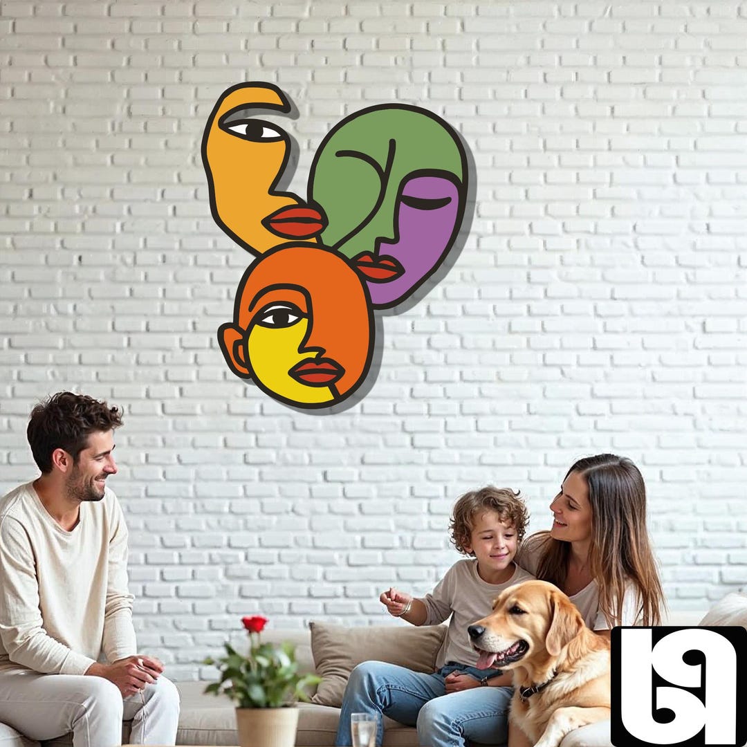 Colorful Picasso Faces Metal Wall Art: Modern Line Art Decor - Etsy