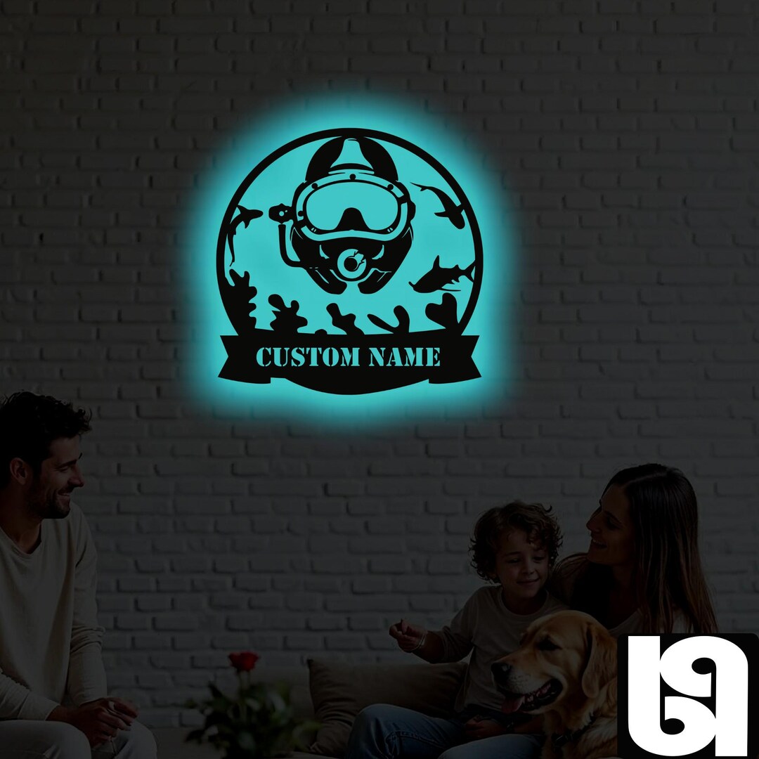 Custom Scuba Diving Metal Wall Art – RGB LED Ocean Decor, Diver Name ...