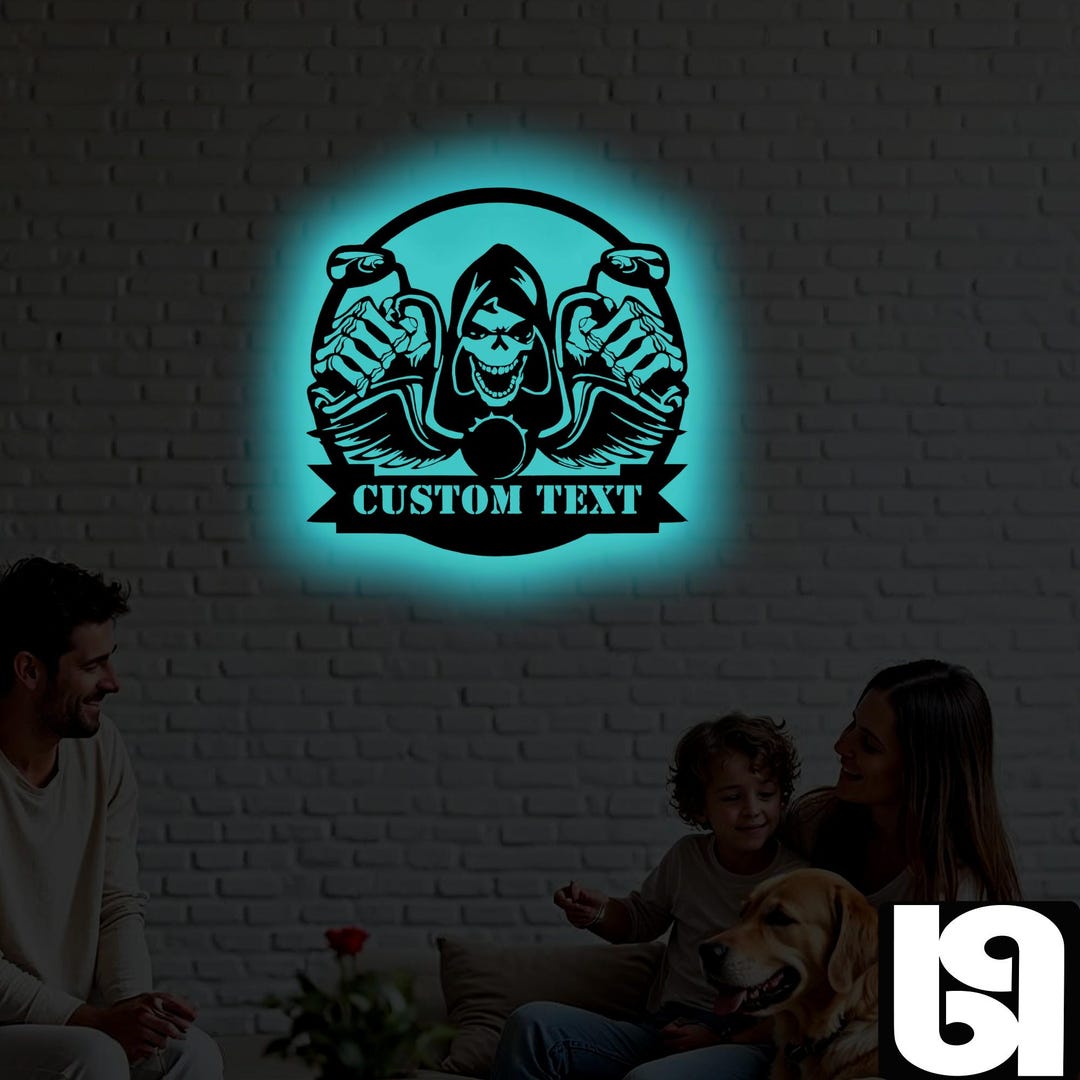 Custom Motorcycle Skull Metal Wall Art – RGB LED Biker Decor, Rider ...