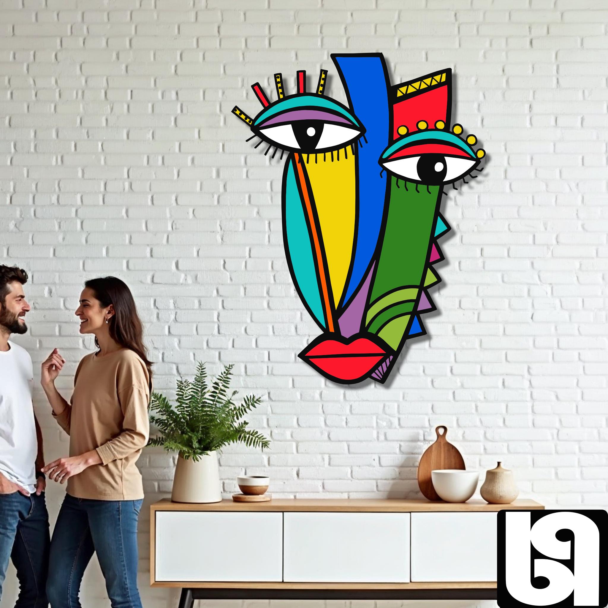 Picasso Style Colorful Face Metal Wall Art – Modern Abstract Line Art ...