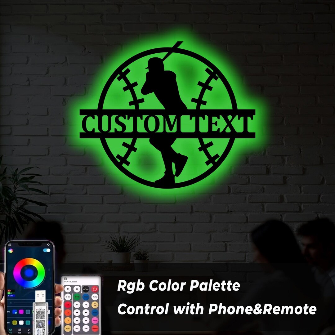 Personalized Baseball RGB LED Metal Sign: Custom Name Sports Decor - Etsy