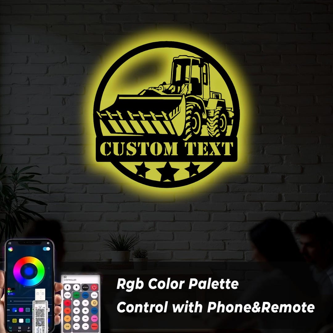 Personalized Backhoe Truck Metal Wall Art With RGB LED Light - Custom ...