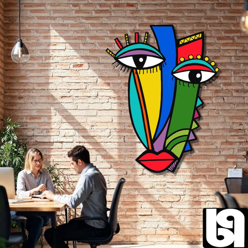 Picasso Style Colorful Face Metal Wall Art – Modern Abstract Line Art ...
