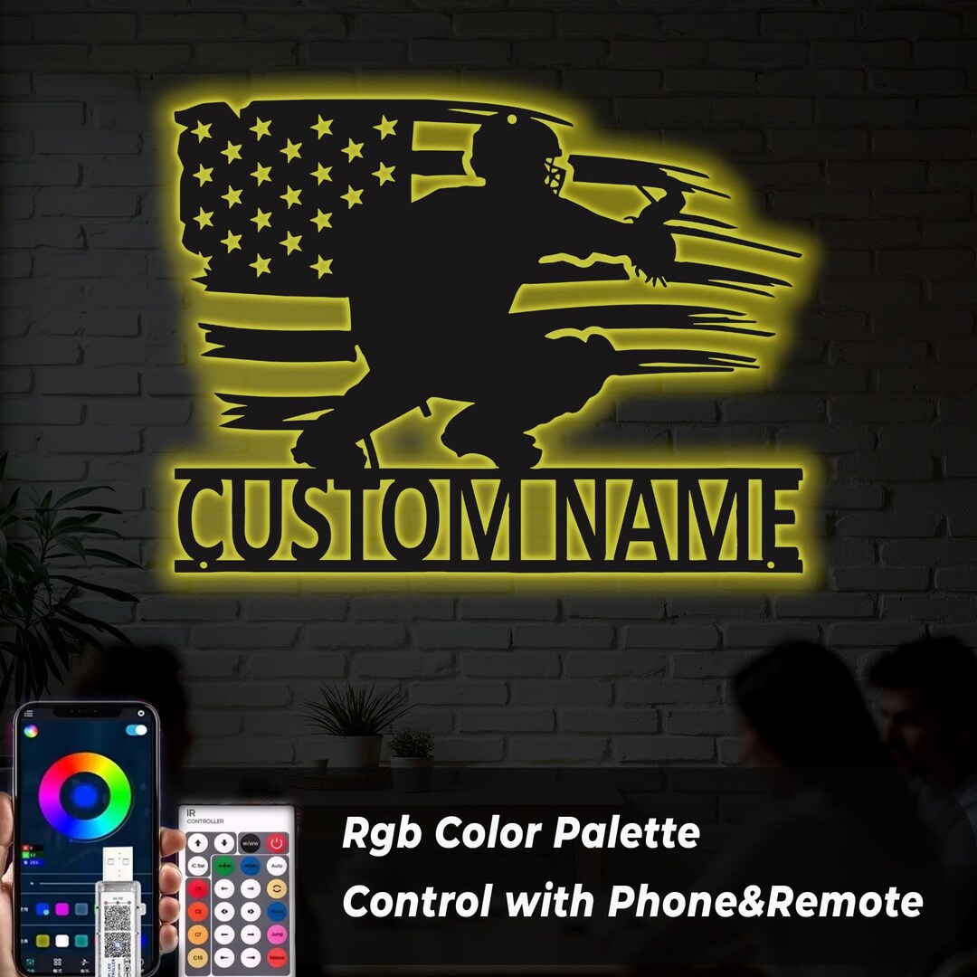 Personalized USA Flag Baseball Catcher Wall Art With LED Light - Custom ...
