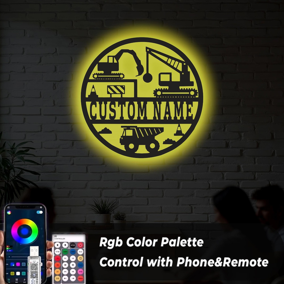 Personalized Construction LED Metal Wall Decor – Custom Name Sign With ...