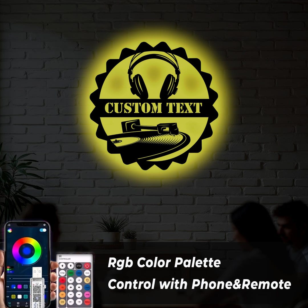 Personalized Headphones & Record LED Wall Art - Metal Music Wall Decor ...