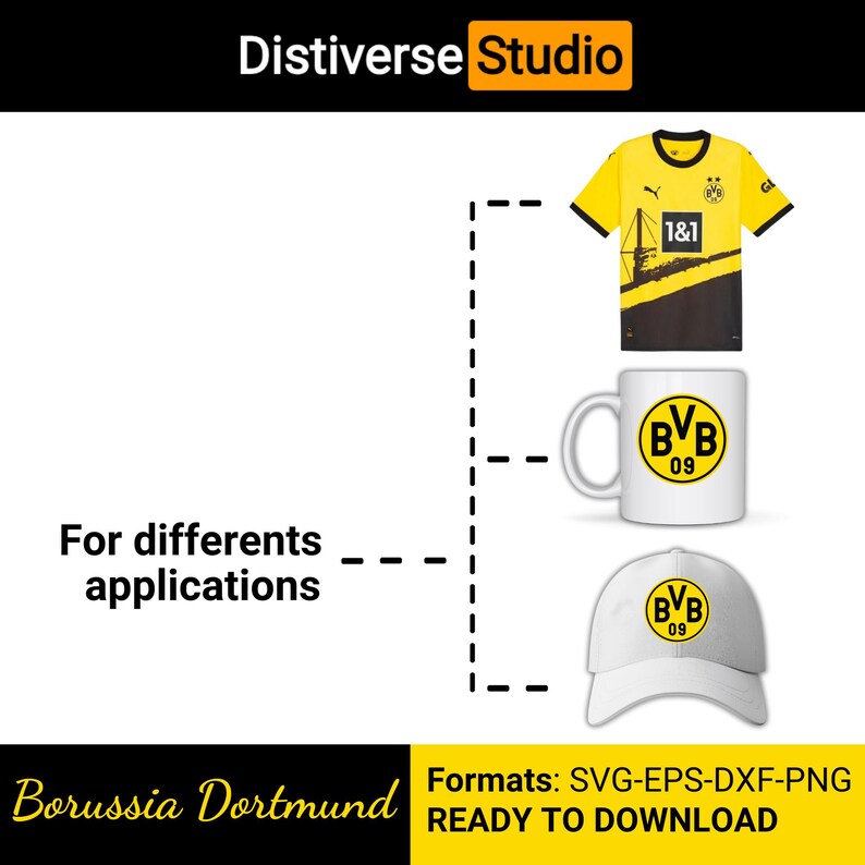 Dortmund Football Logo SVG, PNG T-shirt, Mug Design Digital Silhouette ...