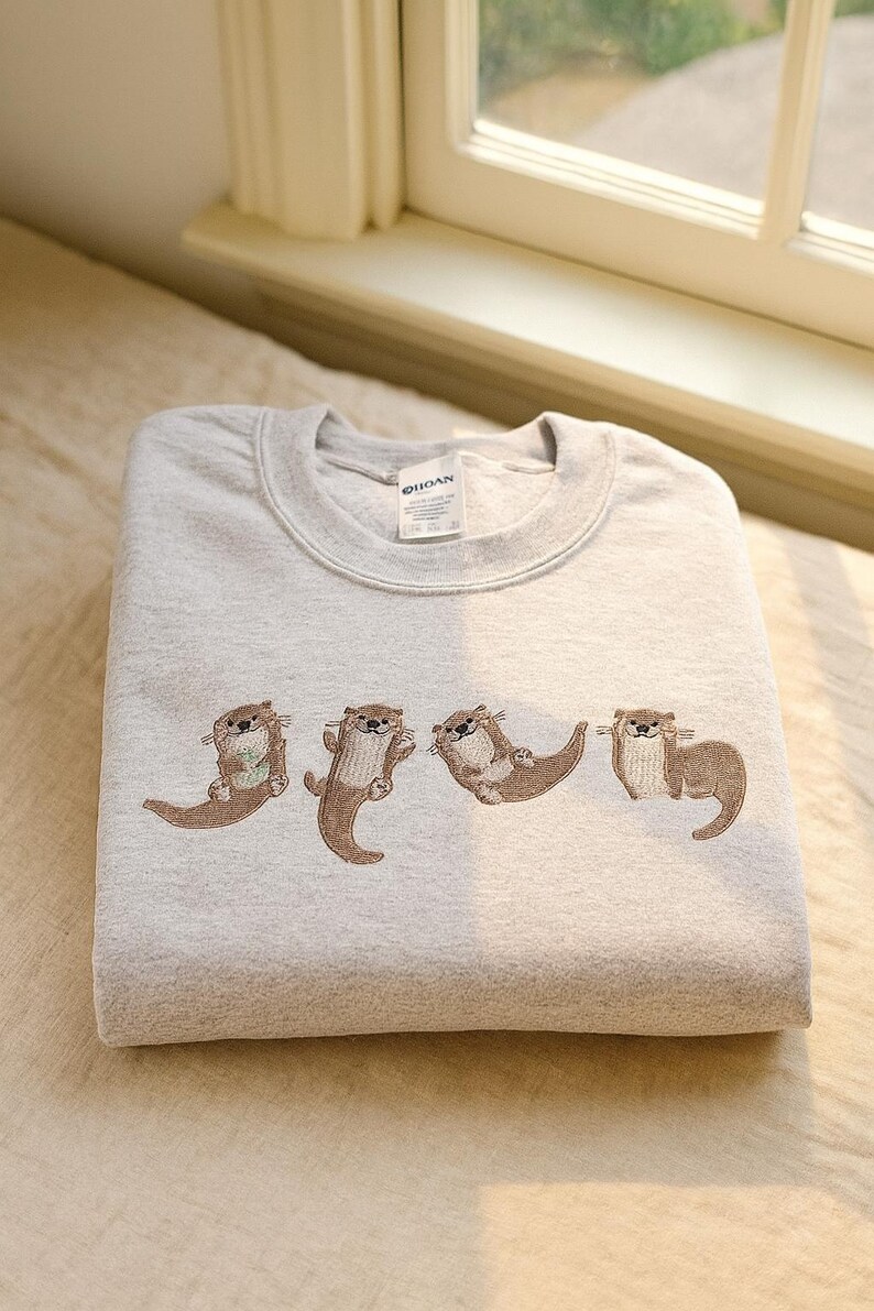 Cute Otter Embroidered Sweatshirt, Otter Shirt, Embroidered Otter ...