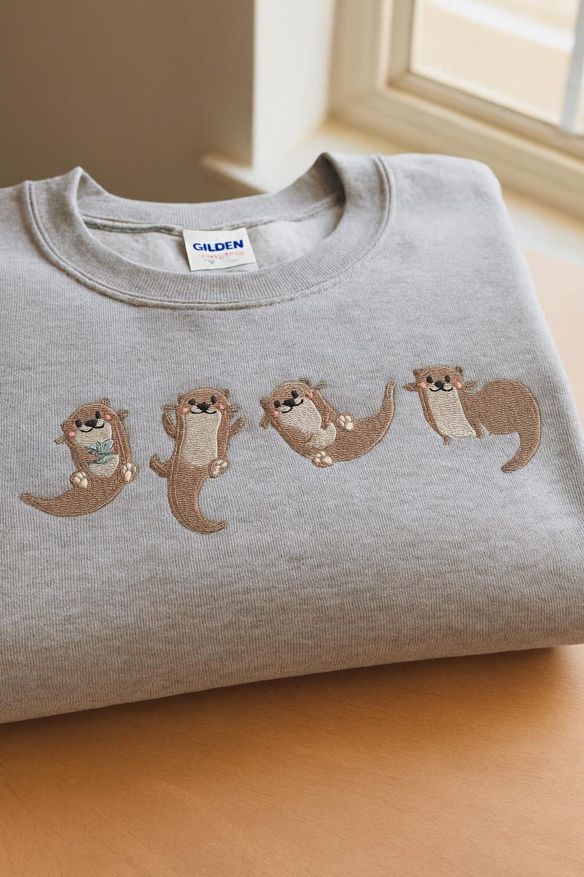 Cute Otter Embroidered Sweatshirt, Otter Shirt, Embroidered Otter ...