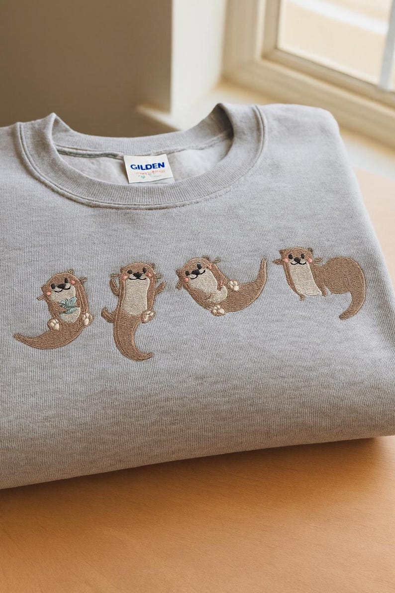 Cute Otter Embroidered Sweatshirt, Otter Shirt, Embroidered Otter ...