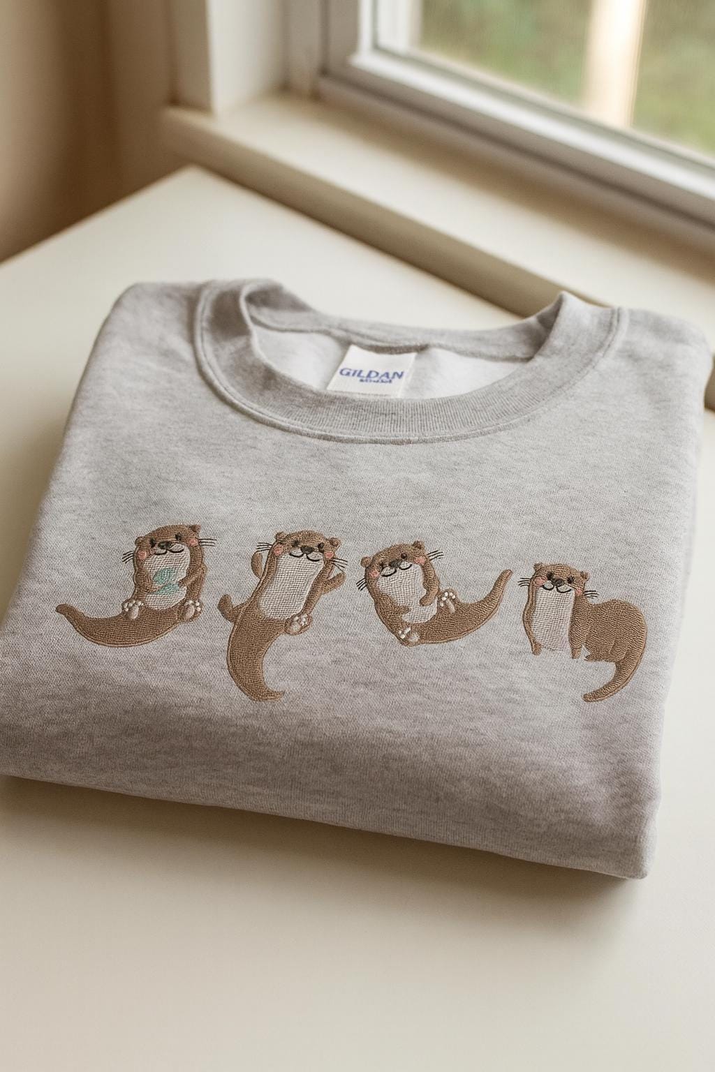 Cute Otter Embroidered Sweatshirt, Otter Shirt, Embroidered Otter ...