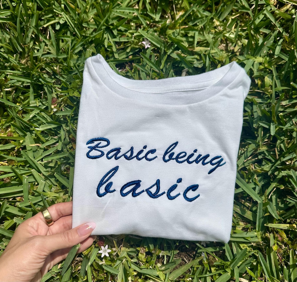 Djo, Basic Being Basic Embroidered Baby Tee, Custom Embroidered Baby ...