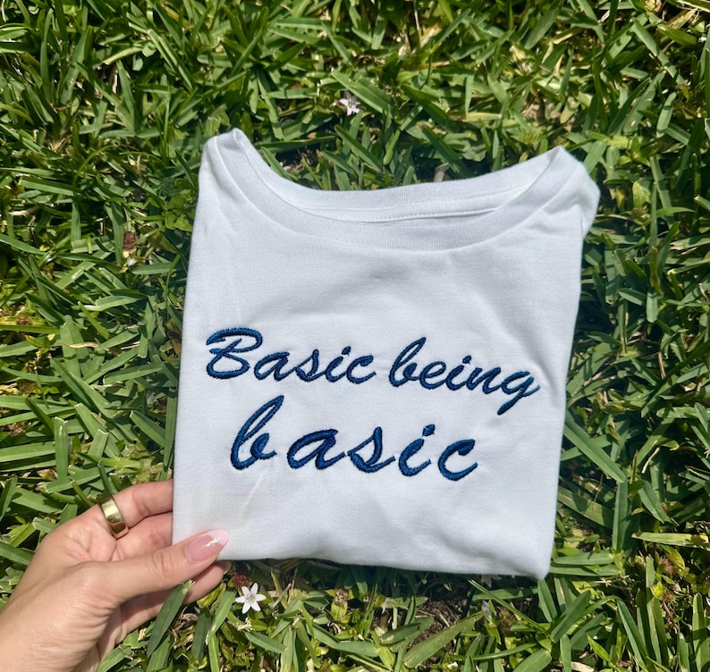 Djo, Basic Being Basic Embroidered Baby Tee, Custom Embroidered Baby ...