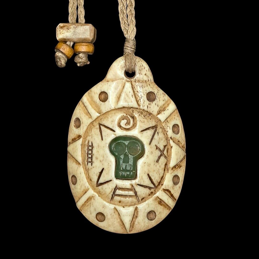 Bone and Jade Skull Pirate Medallion Pendant Necklace for Men, Pirate ...