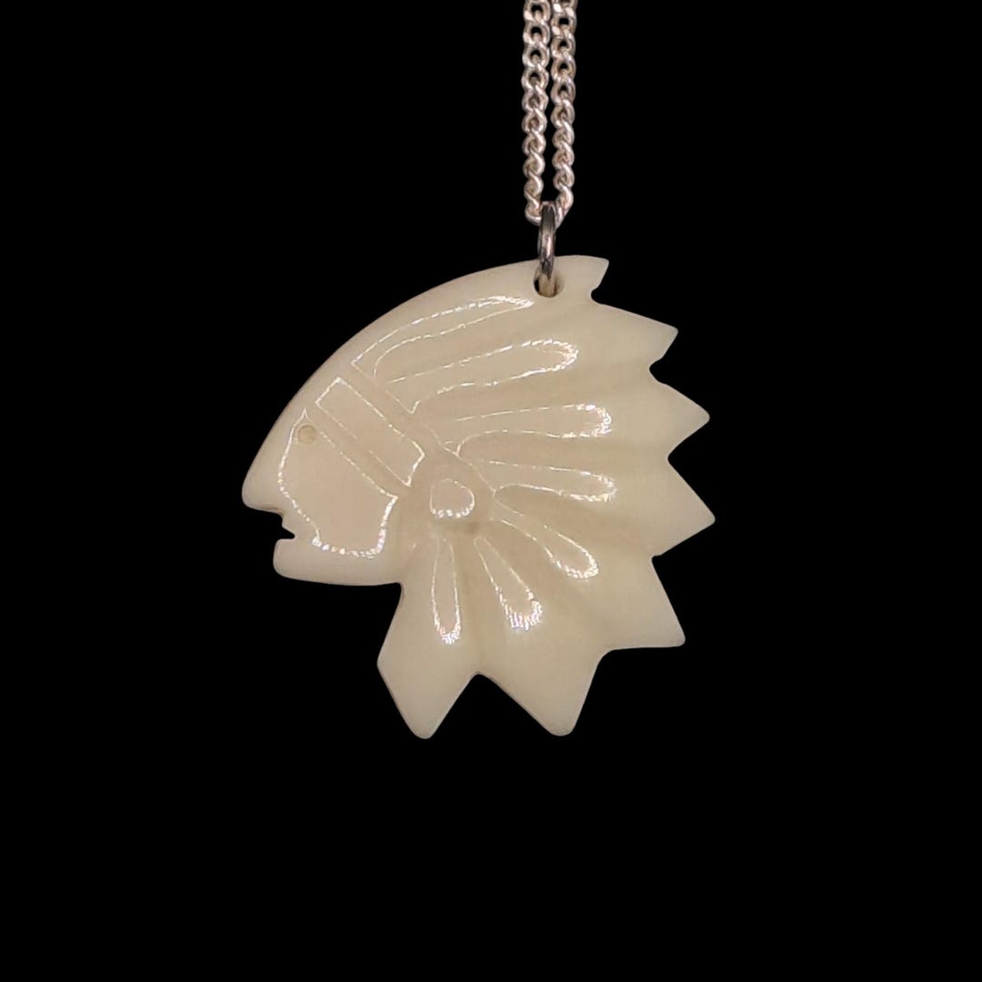 Hand-carved Native American Chief Pendant in Bone With Sterling Silver ...