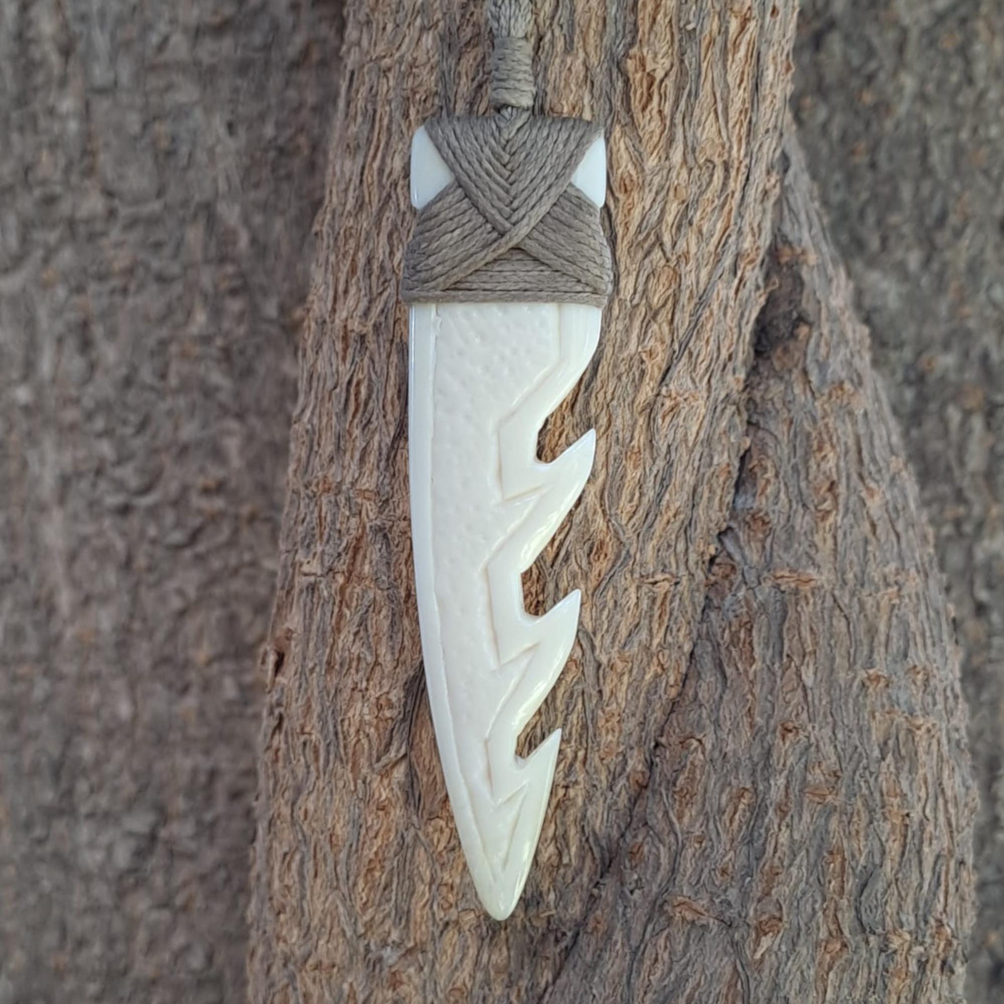 Hand-carved Bone Prehistoric Fishing Harpoon Replica Pendant Functional ...