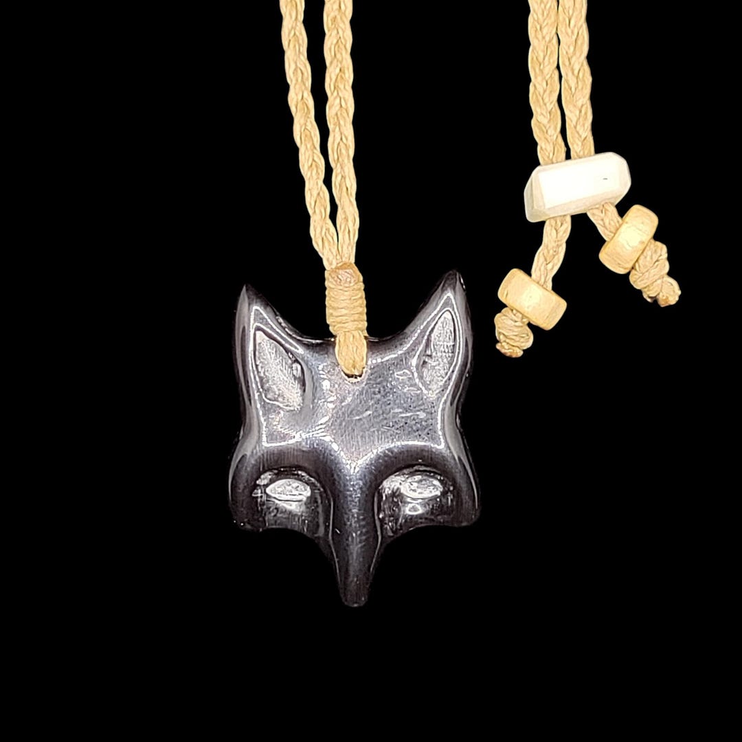Hand-carved Fox Head Pendant in Buffalo Horn – Clever Spirit Necklace ...