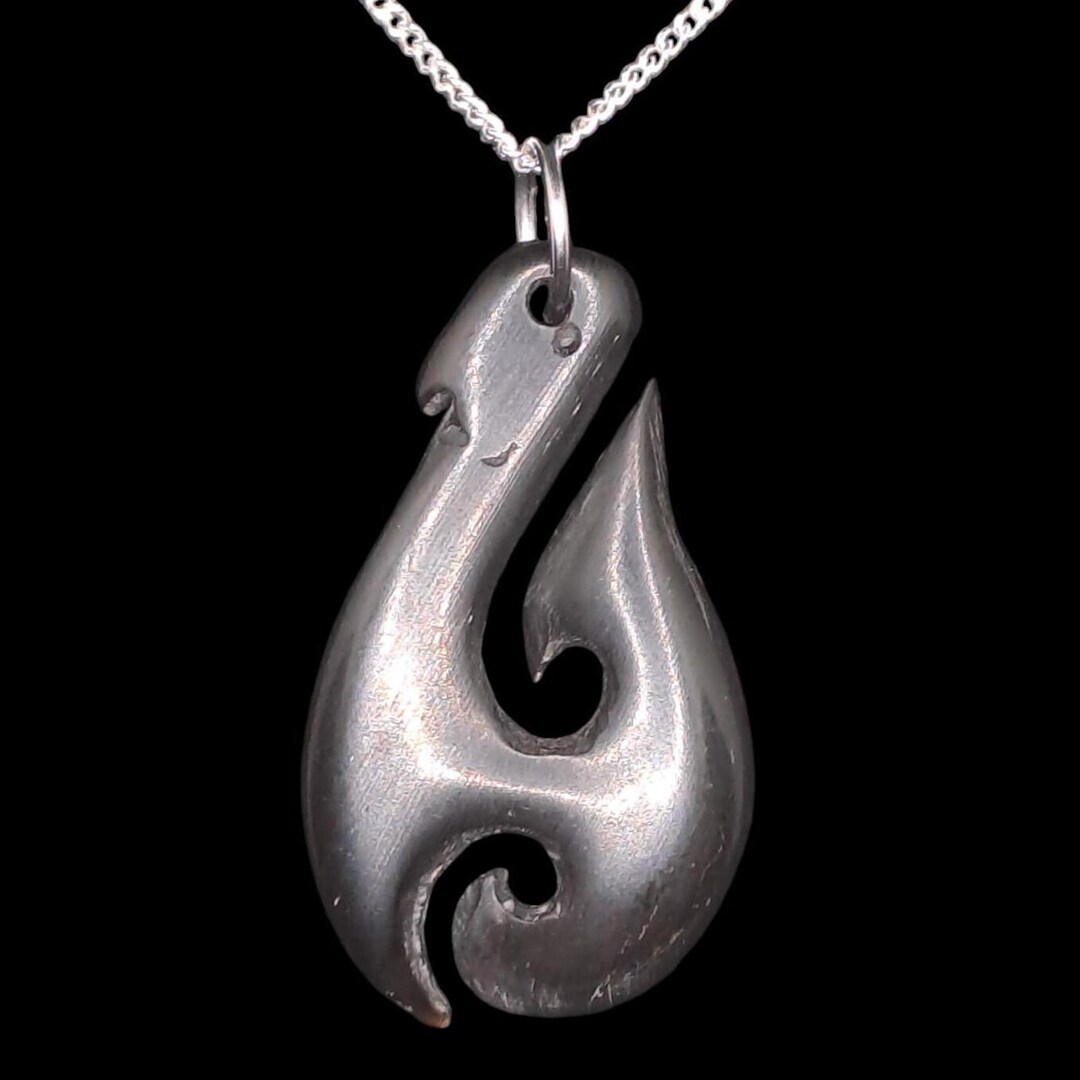 Maori Fishing Hook Hei Matau Buffalo Horn Pendant Necklace With ...
