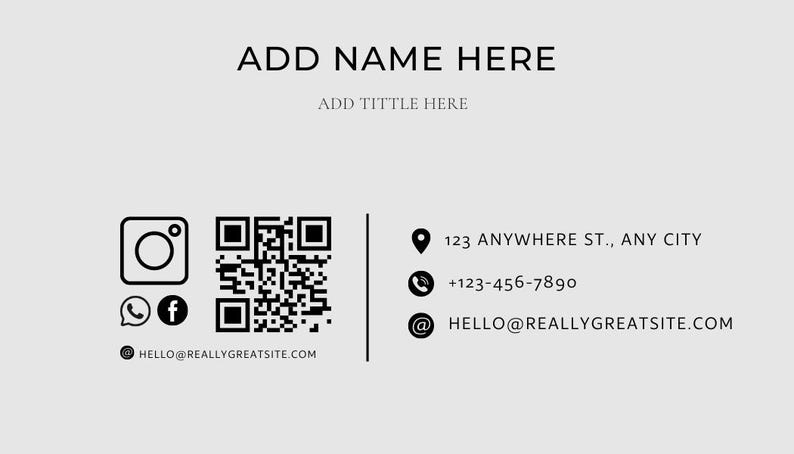 Business Card Template QR Code, Instant Download, Printable Business ...