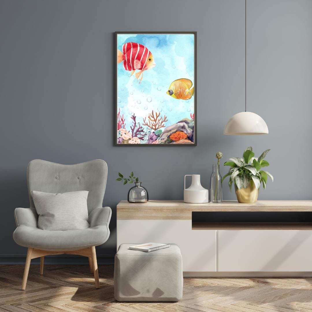 Watercolor Sea Fish Poster, Ocean View Digital Printing, Coral Reef ...