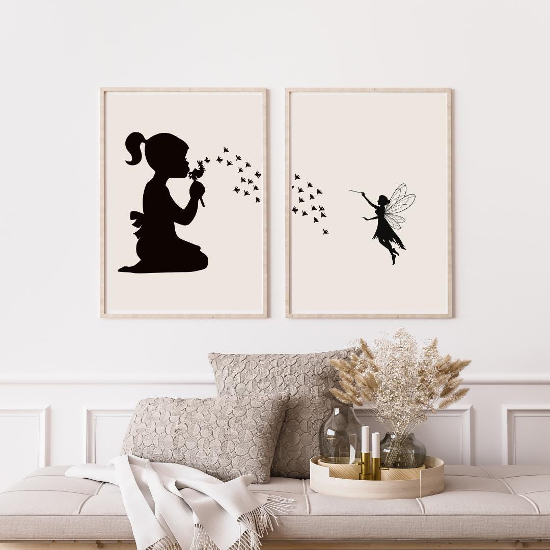 Fairy and Girl Child Poster Set, Magic Moments Wall Decor, Wings of ...
