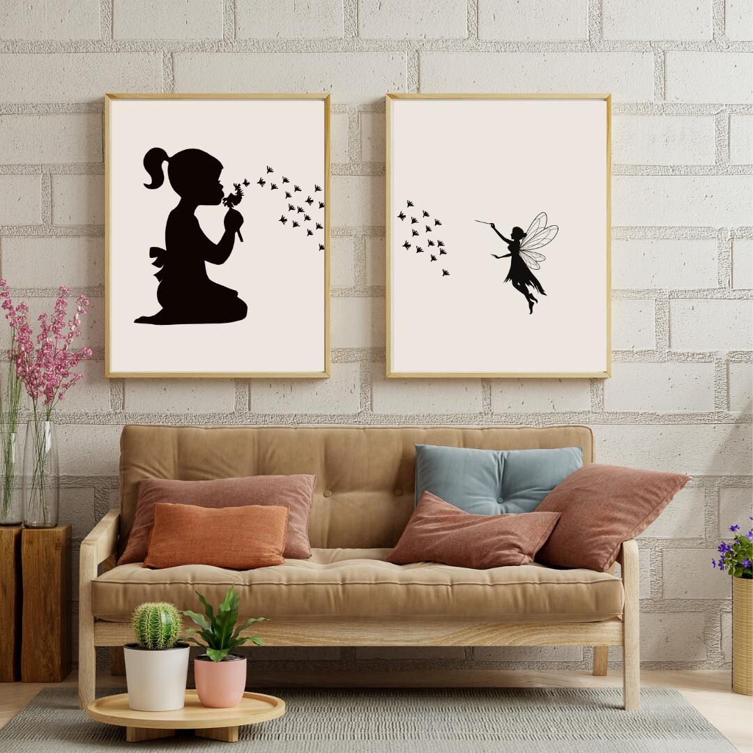 Fairy and Girl Child Poster Set, Magic Moments Wall Decor, Wings of ...