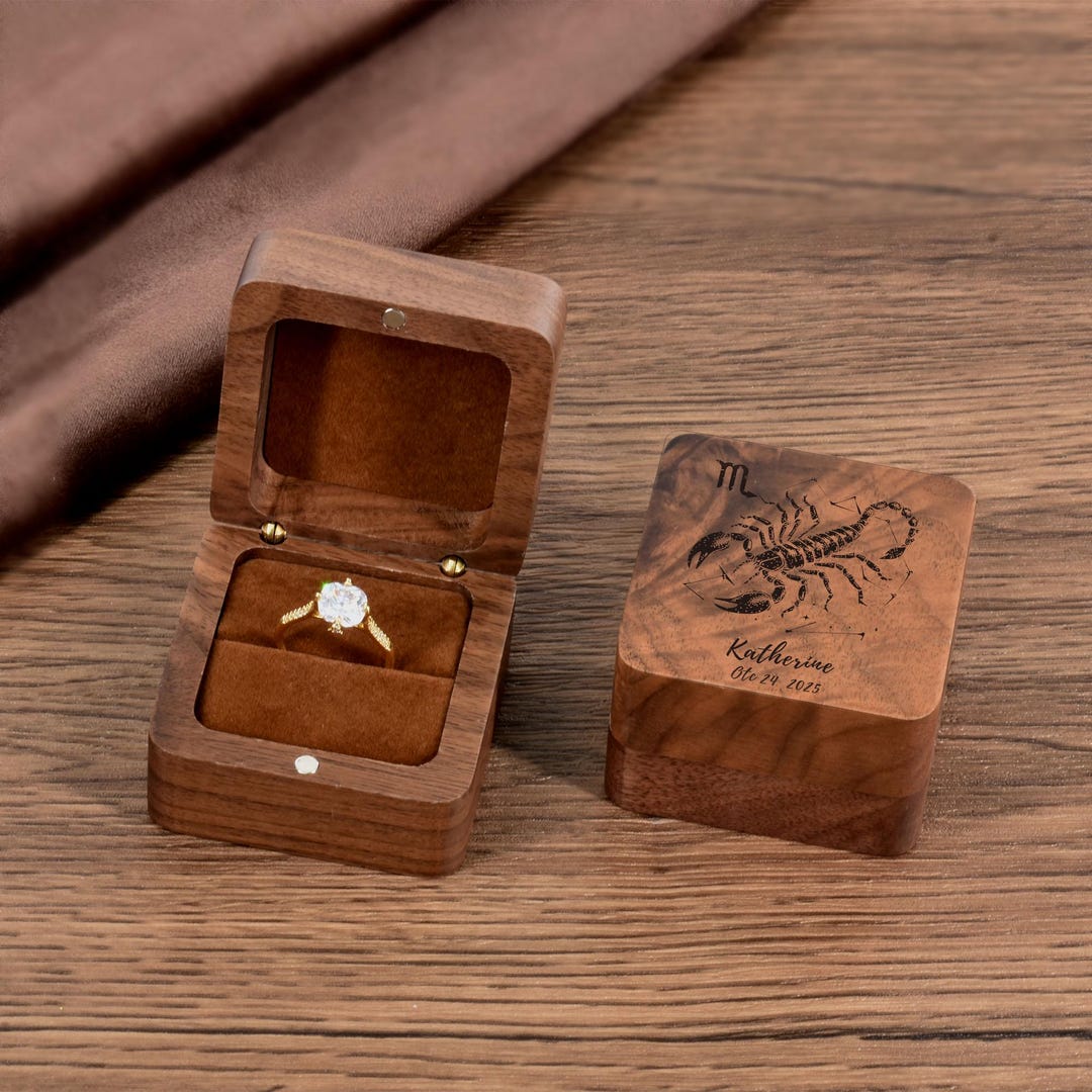 Personalized Wood Double Ring Box With Custom Engraving, Wedding Ring ...