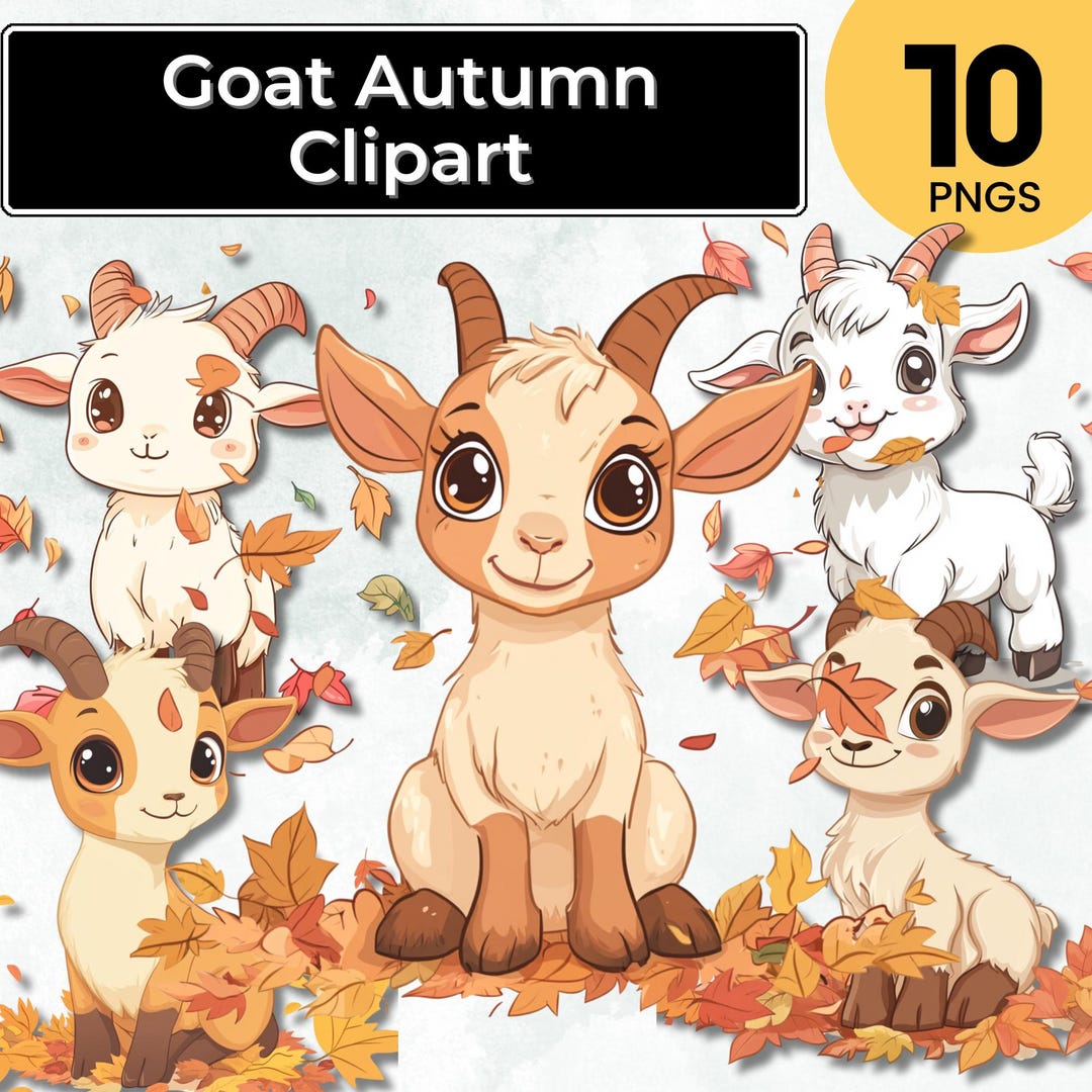 Set of 10, Autumn Goat Clipart, Goat PNG, Fall Goat, Watercolor Goat ...