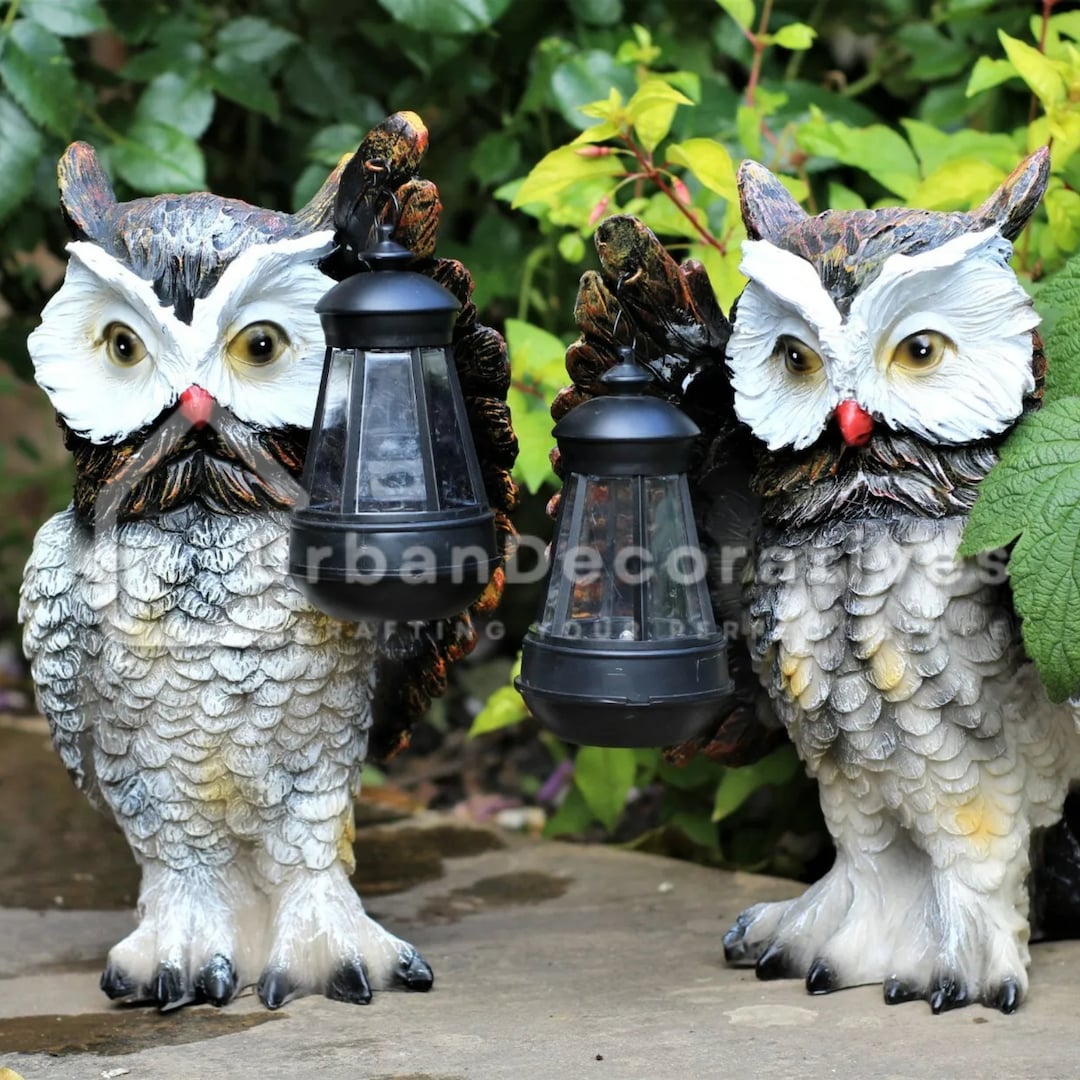 Owl Sculpture Solar Powered Owl Ornament Outdoor Light Patio Decor Owl ...