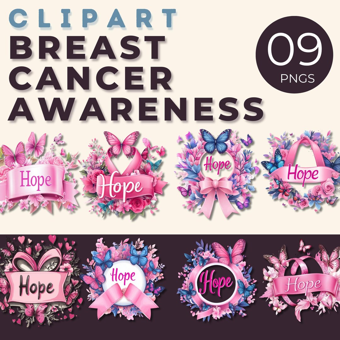 Breast Cancer Clipart, Breast Hope Bundle, Pink Ribbon Art, Butterfly ...