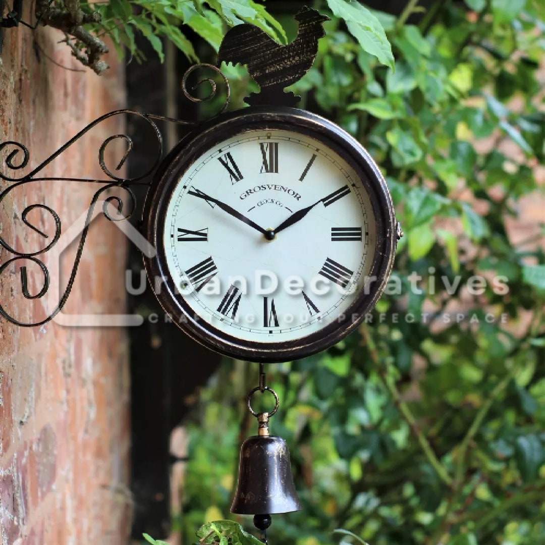Double-sided Garden Wall Clock With Rustic Copper Effect Outdoor ...